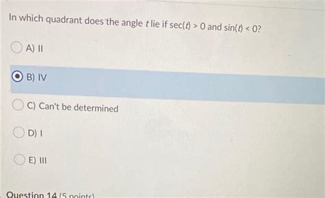 solved in which quadrant does the angle t lie if sec t 0