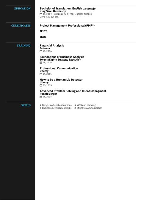 Project Manager CV Example Kickresume