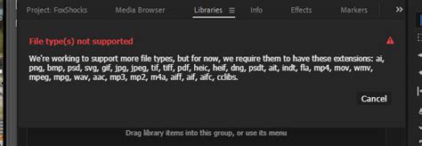 unable to add graphic files to project or timeline adobe community