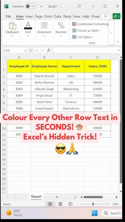 🎨 auto colour alternate row text in excel quick and easy formatting 🌈 excel excelshorts youtube