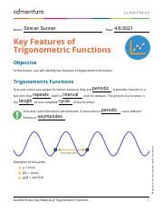 Key Features Of Trigonometric Functions Pdf Name Simran Sunner Date Key Features Of