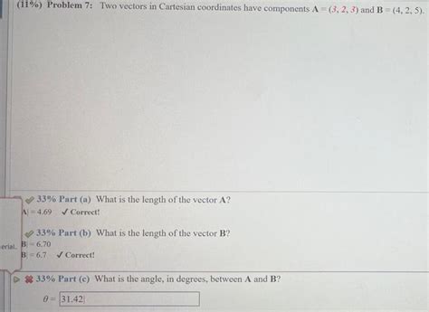 Solved Problem Two Vectors In Cartesian Coordinates Chegg Com
