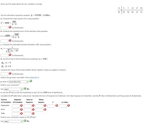 solved given are five observations for two variables x and