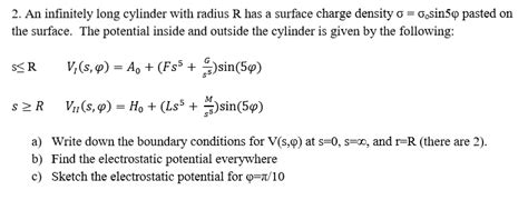 Solved An Infinitely Long Cylinder With Radius R Has A Surface Charge Density Ïƒ Ïƒ Sin 5Î