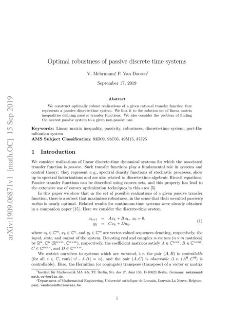 Optimal Robustness Of Passive Discrete Time Systems Deepai