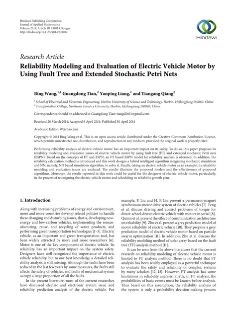 Pdf Reliability Modeling And Evaluation Of Electric Vehicle Motor By Using Fault Tree And