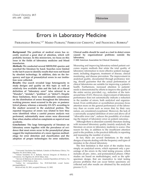 Pdf Errors In Laboratory Medicine