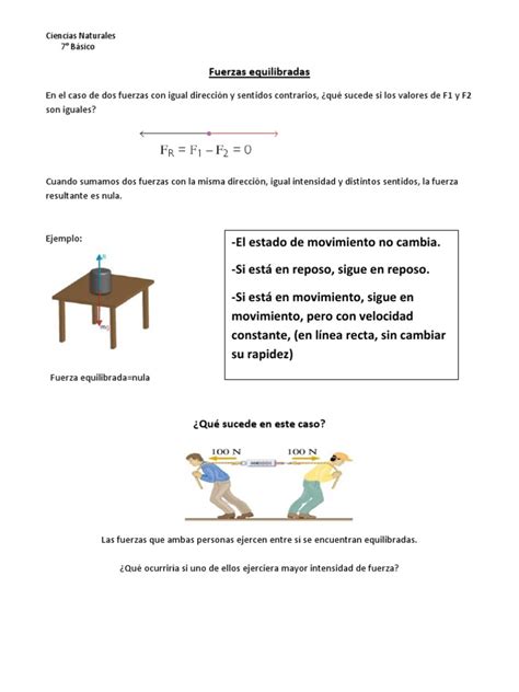 Fuerzas Equilibradas Y No Equilibradas Pdf Velocidad Fuerza