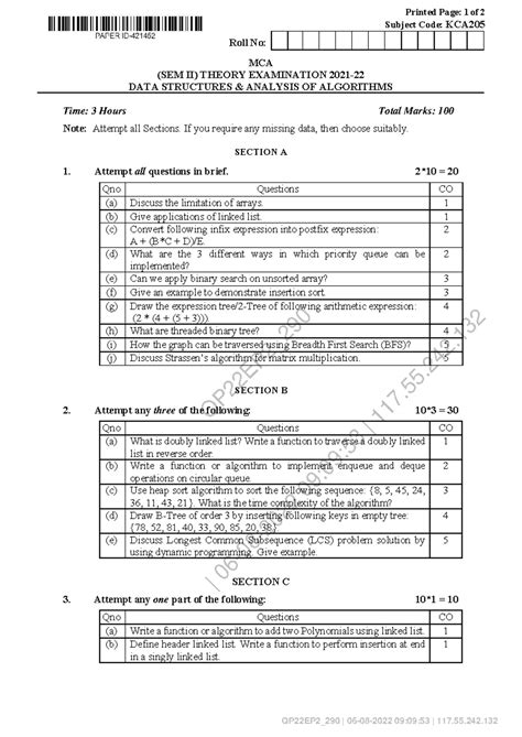 Kca205 Mca Sem Ii Final Exam Data Structures And Algorithms Analysis