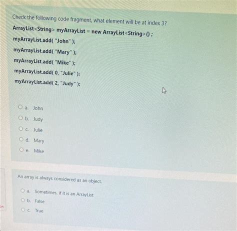 Solved Check The Following Code Fragment What Element Will