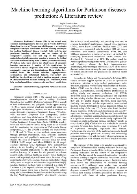 pdf machine learning algorithms for parkinson diseases prediction a literature review