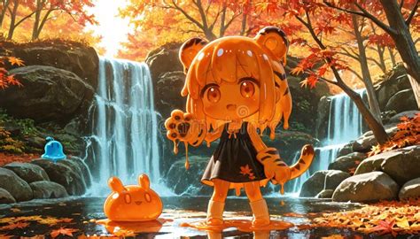 Adorable Tiger Slime Anime Girl By Autumn Waterfall Stock Illustration