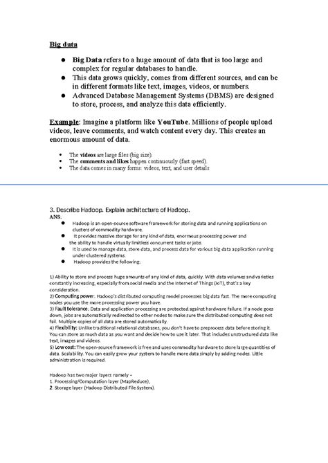 Big Data Notes Big Data Big Data Refers To A Huge Amount Of Data