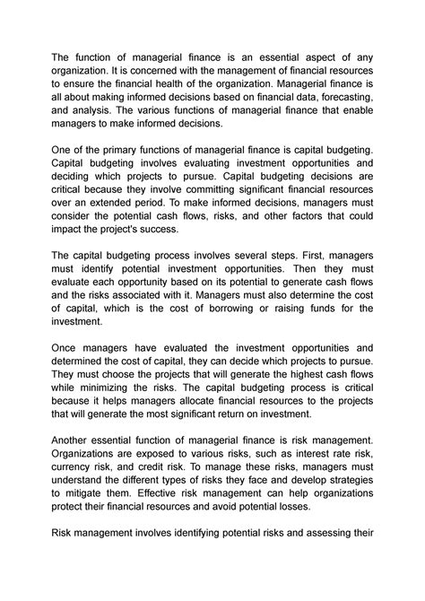 Lecture Notes The Function Of Managerial Finance Managerial Finance The Function Of Managerial