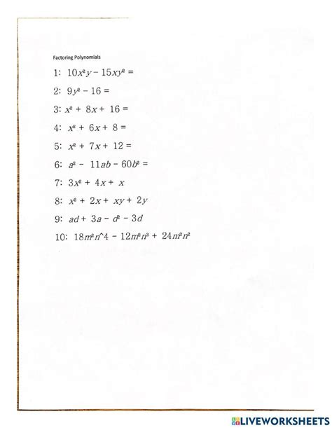 Factoring Polyn… Free Interactive Worksheets 710050