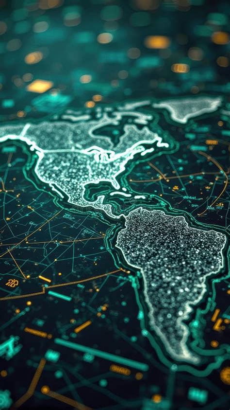 Futuristic Digital World Map With Glowing Data Points And Network