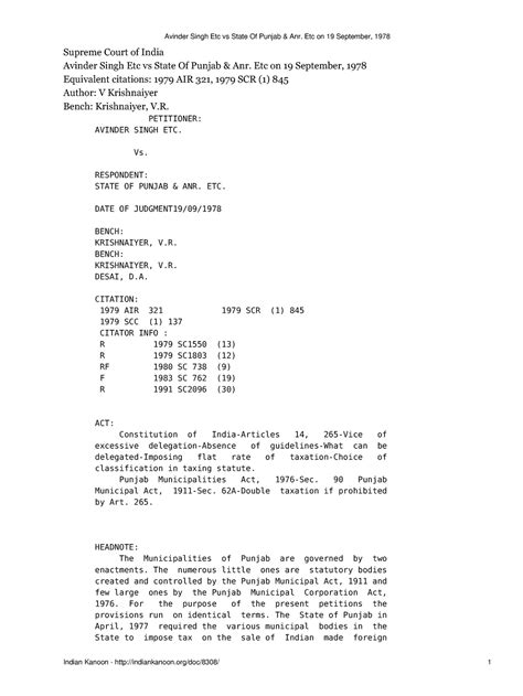Avinder Singh Etc Vs State Of Punjab Anr Etc On 19 September 1978 Supreme Court Of India