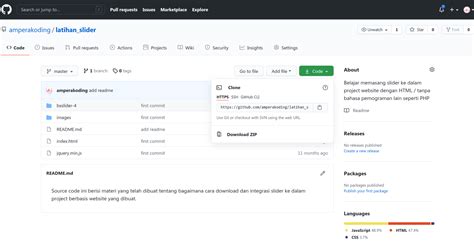cara mendownload git repository atau sebuah project di github