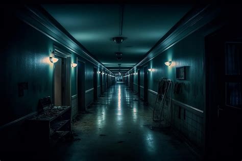 Premium Photo A Haunted Hospital Hallway With Flickering Lights Ai