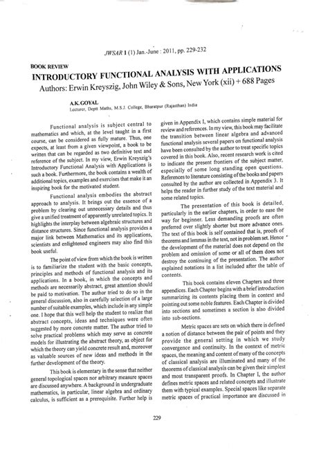 Pdf Book Review Introductory Functional Analysis With Application