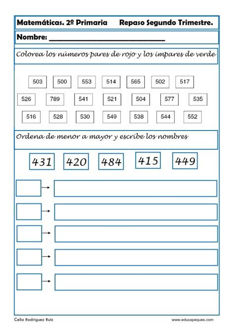 Ejercicios De Matemáticas Para Segundo De Primaria