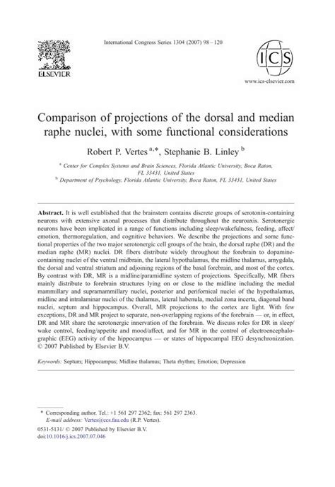 Pdf Comparison Of Projections Of The Dorsal And Median Raphe Nuclei With Some Functional
