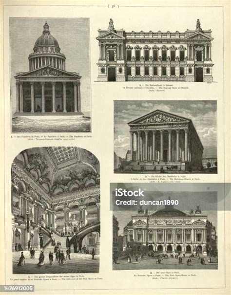 신고전주의 건축 판테온 파리 브뤼셀 국립 은행 파리 L Glise De La Madeleine 교회 파리 새로운 오페라 하우스 파리 브뤼셀 시에 대한 스톡 벡터 아트 및