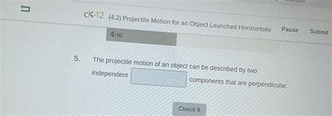 solved ck 12 4 2 projectile motion for an object launched