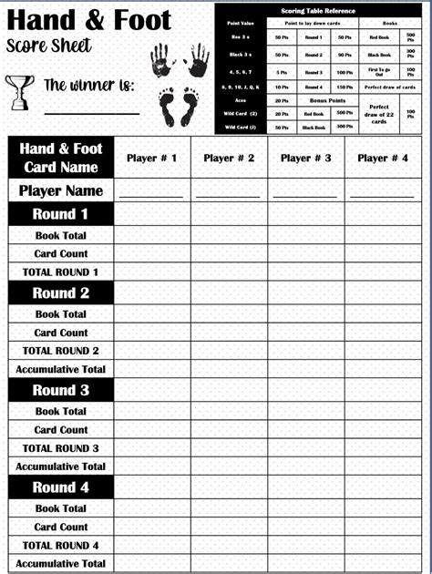 Hand And Foot Score Sheet Printable