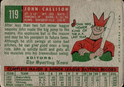John Callison 1959 Topps 119 Chicago White Sox Rc Ebay