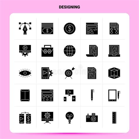 Solid 25 Designing Icon Set Vector Glyph Style Design Black Icons Set Stock Vector