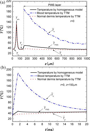 Comparison Of Temperature Distributions Along Tissue Depth A And