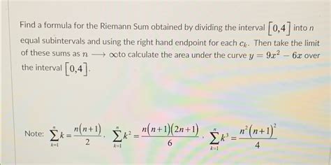 Solved Find A Formula For The Riemann Sum Obtained By Chegg Com