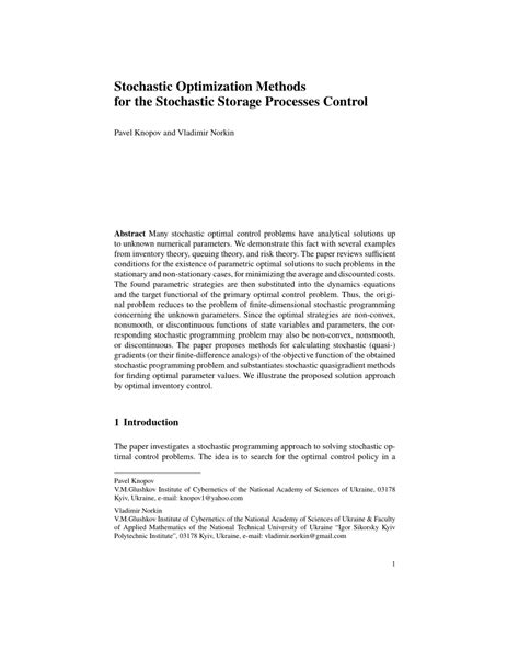 Pdf Stochastic Optimization Methods For The Stochastic Storage