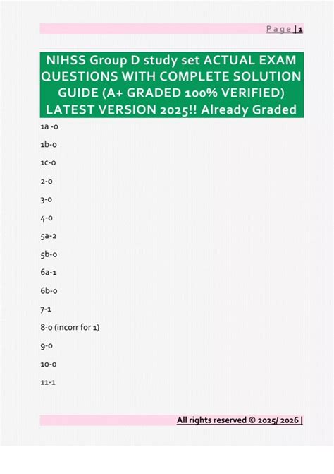 NIHSS Group D Study Set ACTUAL EXAM QUESTIONS WITH COMPLETE SOLUTION GUIDE A GRADED 100
