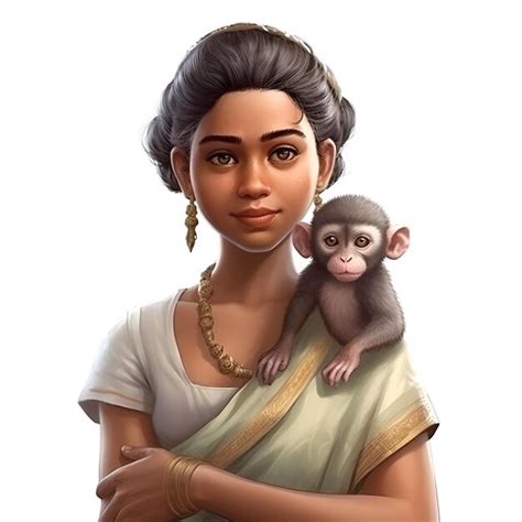 Premium Ai Image Portrait Of A Beautiful Indian Woman With A Monkey