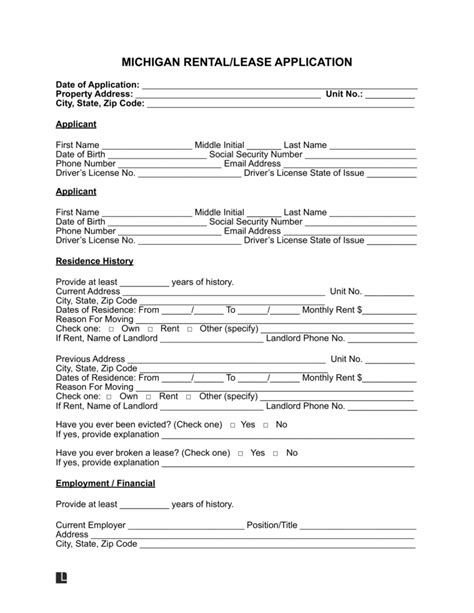 Free Michigan Rental Application Form Pdf And Word Download