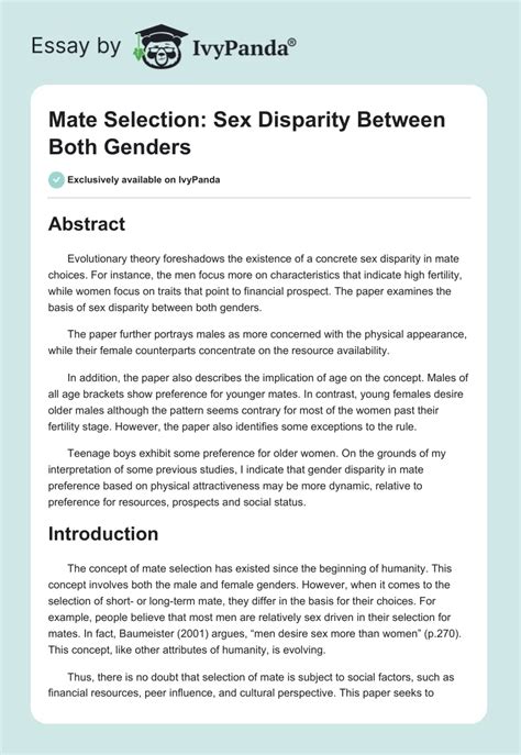 Mate Selection Sex Disparity Between Both Genders 1206 Words Essay Example