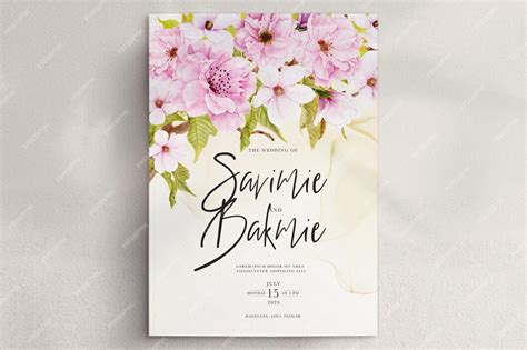 수채화 벚꽃 웨딩 카드 세트 무료 Psd 파일