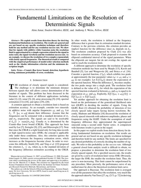 Pdf Fundamental Limitations On The Resolution Of Deterministic Signals