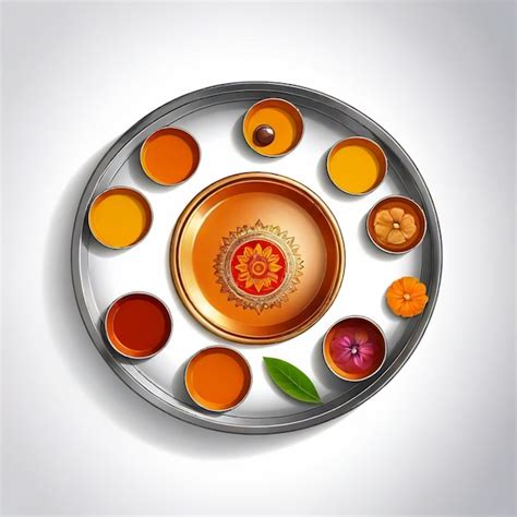 Puja Thali Vector Set White Background Isolated Premium Ai Generated