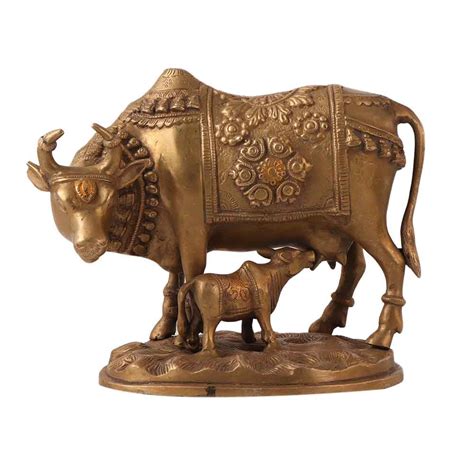 Brass Cow And Calf Statue For Home Decor