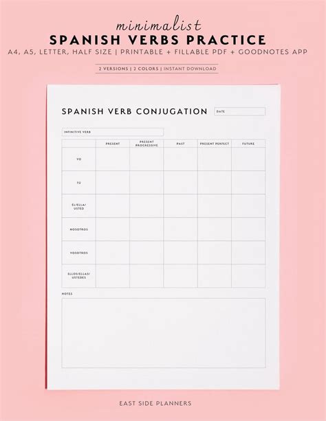 Spanish Verb Conjugation Practice Study Sheets Tenses Language Learning