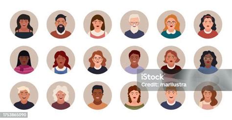 초상화 다양한 사람들의 아바타 세트 캐릭터의 다양성 사람들의 얼굴 벡터 일러스트 레이 션 나이에 대한 스톡 벡터 아트 및 기타 이미지 Istock