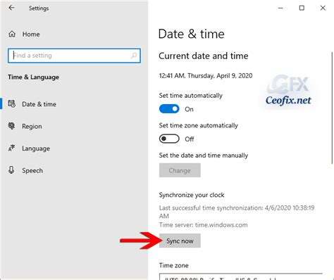 Manual Date And Time Sync In Windows 10