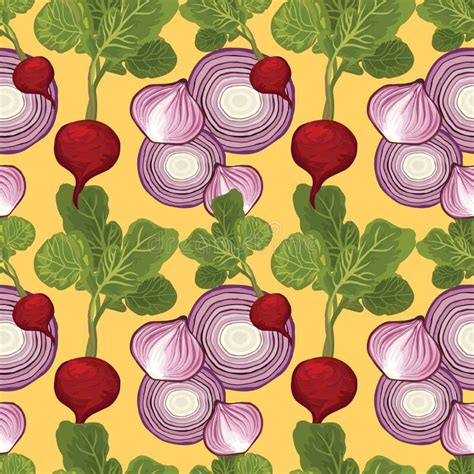 Hand Draw Vegetable Seamless Pattern Design Stock Vector Illustration