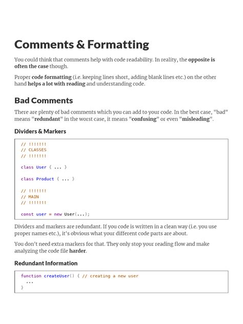 Comments Formatting Summary Pdf
