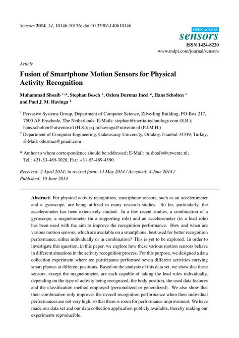 Pdf Fusion Of Smartphone Motion Sensors For Physical Activity Recognition