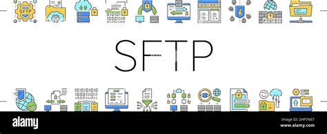 Ssh Sftp File Transfer Protocol Icons Set Vector Stock Vector Image