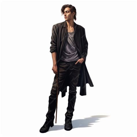 Realistic Fantasy Artwork Genderless Figure With Long Coat And Cane